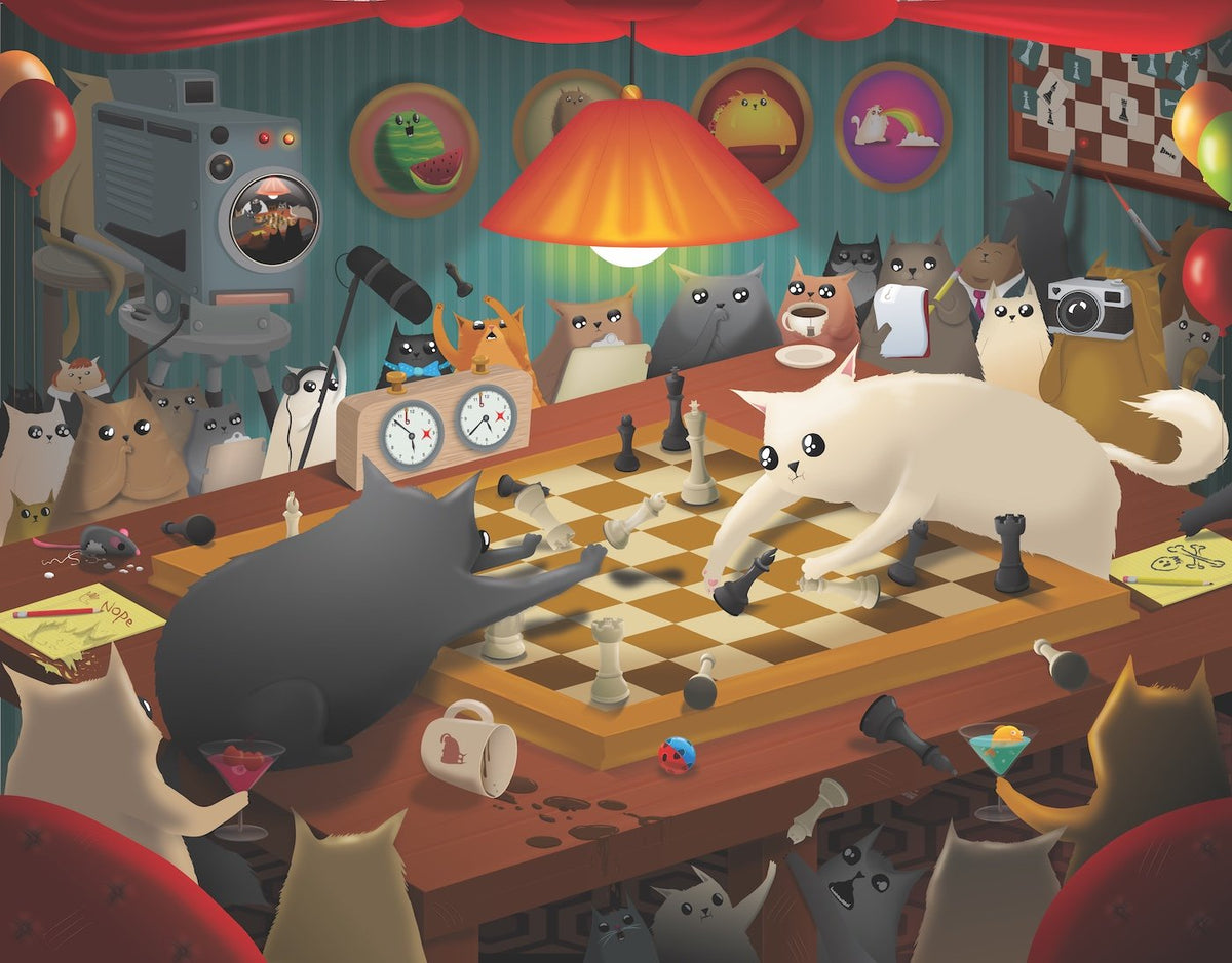 two cats playing chess
